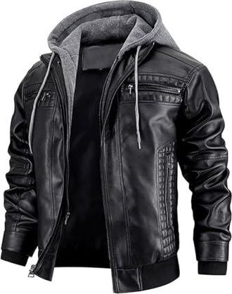 Generic Veste en similicuir pour homme avec fermeture éclair intégrale, manches longues, col à revers, style vintage, veste de moto décontractée avec poches e