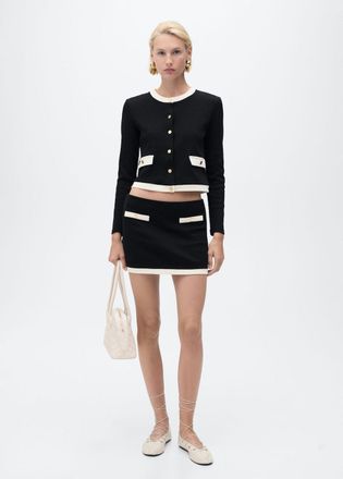 Mango Kontrast Baumwoll-Cardigan schwarz - Damen - 2XL - MANGO