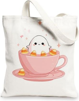 Generic Sacs fourre-tout en toile avec motif fantôme mignon, sacs dépicerie réutilisables, sacs dépicerie légers en toile pour salle de sport, extérieur, voya