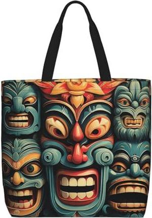 Generic Motifs Tiki Vintage Sac Courses D&eacute;contract&eacute; Tote Bag L&eacute;ger Sac A Main Femme Pour Plage Travail Shopping
