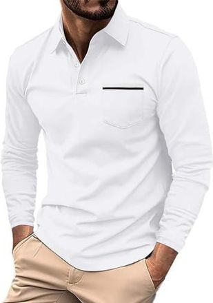 Generic Polo &agrave; manches longues pour homme - Mat&eacute;riel en coton d&eacute;contract&eacute; avec poche sur la poitrine, d&eacute;tail de col &agrave; boutons classique, coupe confortable ada