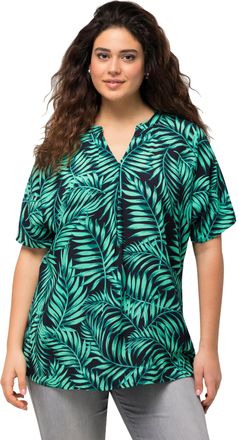Ulla Popken Damen große Größen Übergrößen Plus Size Bluse mit Palmenprint