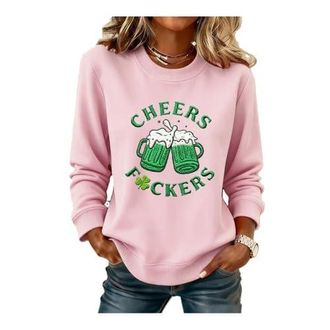 Generic Sweat-shirt d&eacute;contract&eacute; imprim&eacute; de la Saint-Patrick pour femme Motif tr&egrave;fle Cheers Fuckers, rose, 3XL