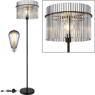 Globo Lighting Stehlampe Retro Stehleuchte rauch Glasst&auml;be Wohnzimmerlampe schwarz Vintage Schlafzimmerleuchte, Metall, 1x LED 7W 720Lm warmwei&szlig;, DxH 38 x 152 cm