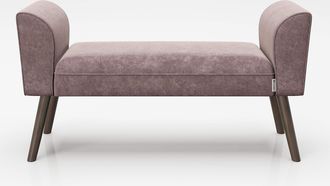 Playboy Sitzbank mit Samtüberzug in Rosa und stabilen Massivholzfüssen, gepolsterte Bank aus Stoff, Sitzhocker, Fusshocker mit Samt, Retro-Design, Club-Stil f