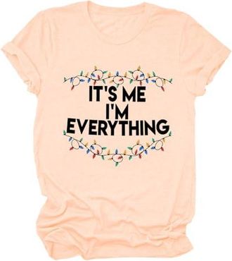 Generic 2026 T-shirt décontracté à manches courtes et col rond pour femme avec imprimé de Noël, rose clair, XXL