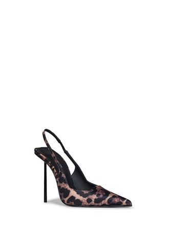 Le Silla Womens Slingback Pumps Amelia Leopard Satin Black Viscose High Heel Shoes