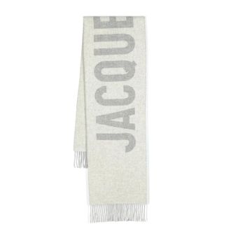 Jacquemus unisex, Accessoires, Gris, Taille: ONE Size &Eacute;charpe en Laine Grise Logo &agrave; Franges