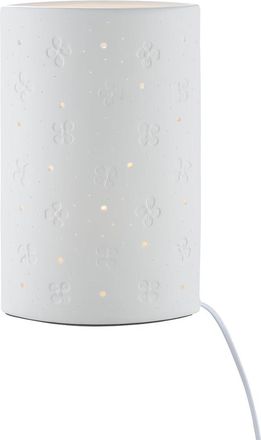 Gilde Tischleuchte Fliederbl&uuml;te Porzellan wei&szlig; Blumen Motiv H&ouml;he 28,5 cm Blumenmuster Tischlampe Beleuchtung Dekoration Fr&uuml;hling