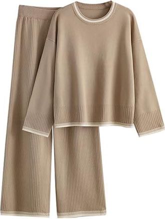 Generic Ensemble de pyjama confortable 2 pièces pour femme - Automne et hiver - Couleur unie - Pull en tricot à col roulé - Pantalon large - Version ample - V