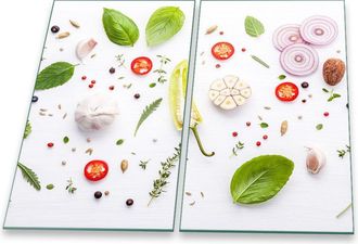 Decorwelt Herdabdeckplatte 2 teilig Ceranfeld Essen Rot 2x30x52 Kochplatten Glas Induktion