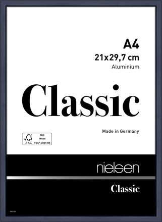 Nielsen Design Bilderrahmen, 21 x 29,7 cm (A4), Aluminium, Blau glanz, Dokumentenrahmen zum Aufhängen im Hoch- & Querformat, Echtglas, Classic