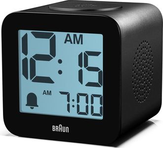 Braun digitaler Wecker mit Sprachausgabe, Schlummerfunktion, positivem LCD Display, gesprochenen Einstellungsoptionen und ansteigendem Signalton in schwarz,