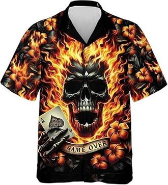 Keephen keephen Flamme D&eacute;s Poker Chemises Hawaiiennes pour Hommes Femmes Poker Impression 3D Chemises &agrave; Boutons &Eacute;t&eacute; Col &agrave; Revers Vacances Chemise