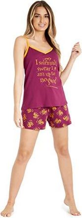 Harry Potter Pyjama Femme, Combishort en Coton Noir ou Bordeaux, Ensemble Pyjashort Et Caraco Taille Adule ou Ados Fille S, M, L Et Grande Taille XL (Bordeaux, M)