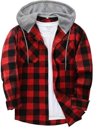 Generic Sweat &agrave; capuche en flanelle pour homme, d&eacute;contract&eacute;, &agrave; manches longues, avec poche, Rouge, XXL