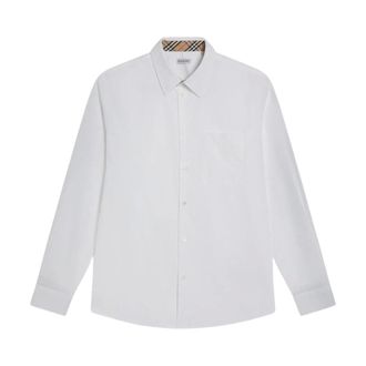Burberry Homme, Chemises, Blanc, Taille: S Cotton Poplin Shirt