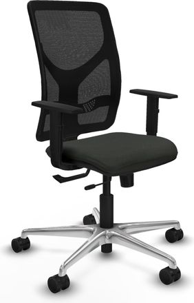 Piqueras y Crespo Schwarzer Schreibtischstuhl mit 1D-Armen, h&ouml;henverstellbare Lendenwirbelst&uuml;tze, ausgestattet mit Syncro/Traslack und Schneideschaum, mit Rollen von 65