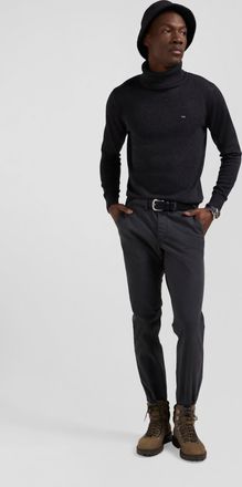 Eden Park Pantalon Chino Uni En Coton Stretch Gris Anthracite Coupe Slim