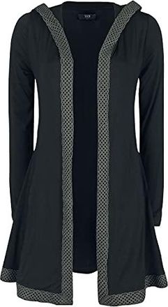 Black Premium by EMP Femme Cardigan Noir avec Capuche et Bordure &agrave; noeuds L