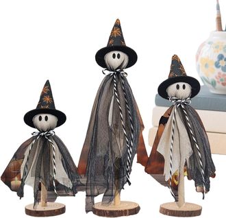 Generic Niedliches Geister-Dekor - 3 St&uuml;ck Halloween-Figur, gruselig | Dekorationen aus rustikalem Holz f&uuml;r M&auml;nner Frauen Arbeit Schreibtisch Urlaub bis Mai