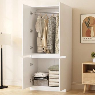 Generic Kompakte Garderobe 70x40x170cm wei&szlig; - Zweit&uuml;riges Design mit gro&szlig;en organisierten Staur&auml;umen