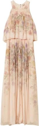 Twinset Femme, Robes, Beige, Taille: 38 FR Longue robe florale en cr&eacute;pon