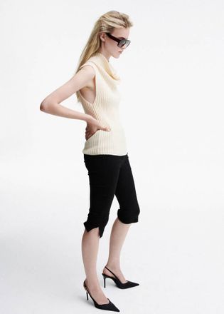 Mango Rollkragen-Pullunder mit Rippmuster ecru - Damen - XS - MANGO