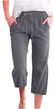 Generic Pantalon en lin pour femme 2026 printemps &eacute;t&eacute; tendance &agrave; jambe droite d&eacute;contract&eacute; ample jambe large pour la plage, les voyages, les vacances, gris fon