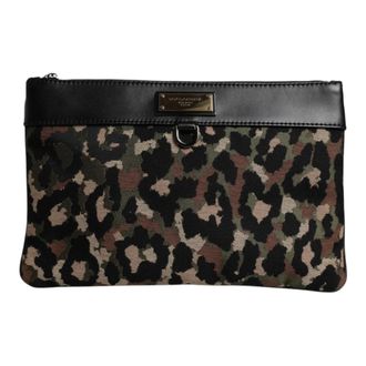 Dolce & Gabbana Leopard Jacquard Print Logo Plaque Pouch Bag - - Bags - Damen - Mehrfarbig - ONE SIZE
