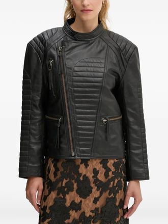 Munthe veste en cuir à empiècements matelassés - Noir