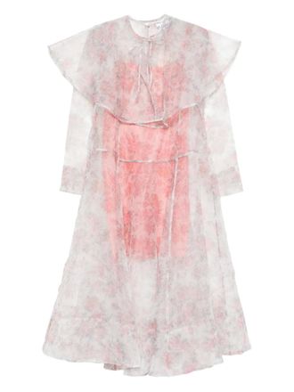 Ganni robe mi-longue volant&eacute;e &agrave; fleurs - Blanc