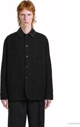 Comme Des Gar&ccedil;ons Leather Collar Wool Chore Jacket