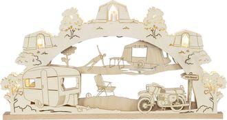 Saico LED Schwibbogen (N) Ostalgie Camping aus Holz - Lichterbogen mit Camping-Motiv - Weihnachtsdeko mit LED Beleuchtung - handgefertigte Lichterbogen, Dek