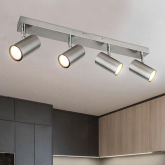 ETC Shop Spot plafond 4 flammes argent plafonnier 4 flammes GU10 plafonnier salon moderne, orientable, métal, 4x GU10, LxPxH 56x6x12 cm