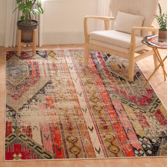Safavieh Boho Teppich f&uuml;r Wohnzimmer, Esszimmer, Schlafzimmer - Monaco Collection, Kurzer Flor, Hellgrau und Multi, 91 X 152 cm