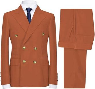 Generic Costume 2 pièces à double boutonnage pour homme - Blazer - Coupe ajustée - Pour mariage, bal de fin dannée, affaires, tenue formelle, Orange, 4XL