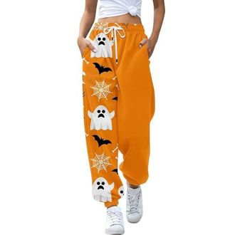 Generic Pantalon long d&eacute;contract&eacute; pour femme - Taille &eacute;lastique - Dos - Imprim&eacute; d&eacute;contract&eacute;, Orange, XXL