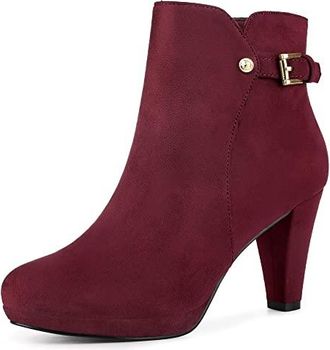 Allegra K Bottines à plateforme et talon épais pour femmes Bourgogne 37