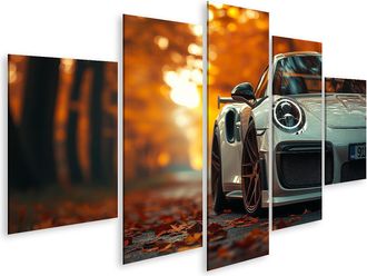 Islandburner Prime Bild auf Leinwand Herbstlicher Porsche im Sonnenuntergang Bilder Wandbilder Poster