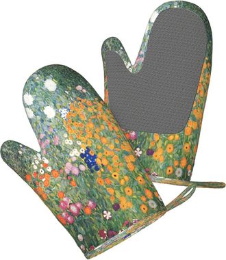 DJNGN Silikon-Ofenhandschuhe, Gustav Klimt, Gartenblume, Kochhandschuh, K&uuml;chenhandschuhe, 2er-Set