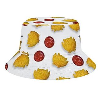 Generic Nuggets De Poulet Frits Owl avec Ketchup Blanc Funn Seau Chapeau Anti-UV Bob Chapeau Mode Visière Capeline pour Été Plage Hommes