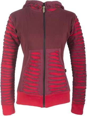vishes Alternative Bekleidung - Damen Patchworkjacke Kapuzenjacke Hoodie Baumwolle Cutwork Streifen dunkelrot 38
