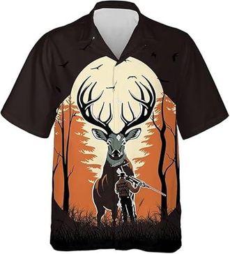 Keephen kewing Chasse au Cerf Impression 3D Chemise &agrave; Boutons pour Femmes Hommes Nouveaut&eacute; Chemises Hawaiiennes Manches Courtes Plage Chemise Aloha