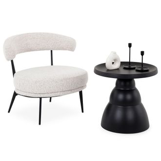 IDIMEX Loungeset Loris 2-teilig, Beige-Schwarz - gem&uuml;tlicher Loungesessel mit R&uuml;ckenlehne, Beistelltisch rund aus Metall, modernes Design, ideal f&uuml;r Wohnzimm