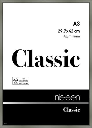 Nielsen Design Bilderrahmen, 29,7 x 42 cm (A3), Aluminium, Platin glanz, Posterrahmen zum Aufh&auml;ngen im Hoch- & Querformat, Echtglas, Classic