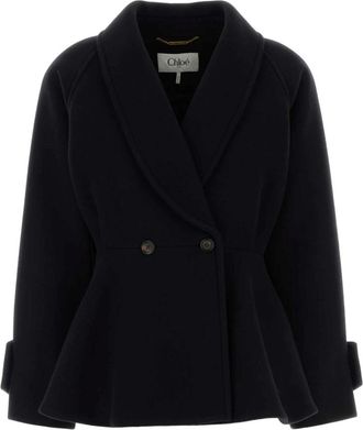 Chlo&eacute; Femme, Manteaux, Noir, Taille: 38 FR Caban crois&eacute; en laine m&eacute;lang&eacute;e