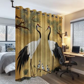 Generic Vorhänge Traditionelle Vögel Kraniche Ösen Blickdichte Gardinen Blackout Curtain Thermo Vorhang Weich Schlafzimmer Wohnzimmer (2 x 168 x 229) Moderne 