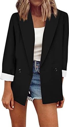 Generic Vestes d&eacute;contract&eacute;es pour femmes 2026 avec poche drap&eacute;e sur le devant, Noir, L