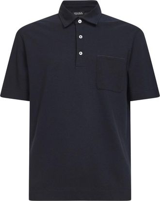 Ermenegildo Zegna Homme, Tops, Bleu, Taille: 2XL Patch Pocket Cotton Polo
